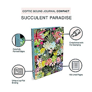 Compact Coptic Bound Journal by Studio Oh! - Succulent Paradise - 5" x 7.25" - Hardcover with Full-Color Artwork & 192 Lined Pages - Lies Flat When Open (CC001)