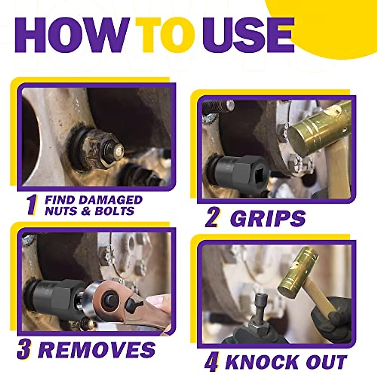 Impact Nut Bolt Extractor Tool Set, Heavy Duty Bolt Nut Remover For Stripped, Damaged, Rounded off and Rusted Lug Nuts, 5PCS 1/2" Drive Nuts Bolt Removal Kit Large Size 19-25mm Fit Lorry Truck