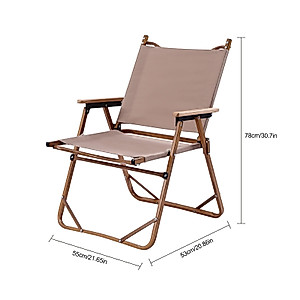 Goudergo Folding Camping Chair,Ultralight Aluminum Outdoor Beach Chair with Solid Wood Armrest,Portable Collapsible Fishing Chair for Outdoor & Indoor Hiking Lawn Picnic (Khaki)