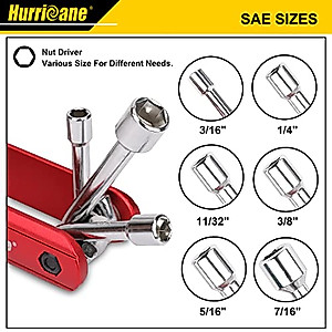 HURRICANE 6 in 1 Folding Nut Driver Set SAE, Hex Nut Driver Set, Cr-V Steel Shank. Premium Portable Premium Aluminum Handle. Easy to Carry Out, 3/16, 1/4, 5/16, 11/32, 3/8, 7/16 inch