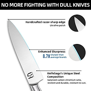 KnifeSaga 2024 Upgraded Knife Set 14 Piece Premium Japanese High Carbon Stainless Steel Kitchen Knife Block Sets with Built-in Sharpener, Razor Sharp Knives Set for Kitchen, Angled Acacia Wood Block