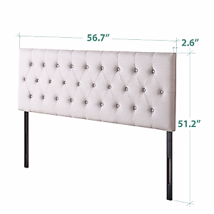 ZINUS Trina Upholstered Headboard, Button Tufted Upholstery, Adjustable Height, Easy Assembly, Light Grey, Full
