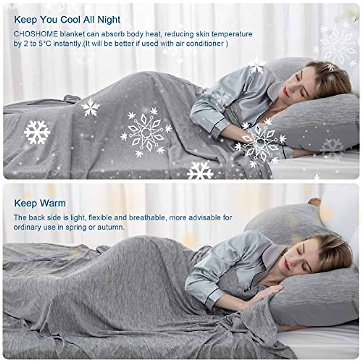CHOSHOME Cooling Blanket for Hot Sleepers Lightweight Summer Cold Thin Blankets for Sleeping, Hot Flashes Night Sweats, Soft Blanket for Bed, Throw Size, Gray
