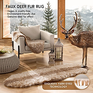 Phantoscope Faux Fur Rug, Fluffy Soft Faux Fox Fur Area Rugs for Bedroom Livingroom Kids Room Decor, Shaggy Fur Rugs Anti-Skid, Beige, 2 x 6 Feet