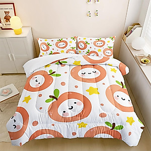 BailiPromise Stars Apples Comforter Twin Size,Miling Faces Kids Comforter Set,Cute Stars Apples Bedding Suitable for to Decorate Rooms Fluffy Down Alternative 1 Comforter Set 2 Pillowcases