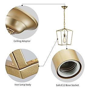 ANJIADENGSHI Lantern Pendant Light Lantern Iron Cage 1 E26 Bulbs Gold Chandelier for Dining Room Kitchen(Bulbs Not Included)