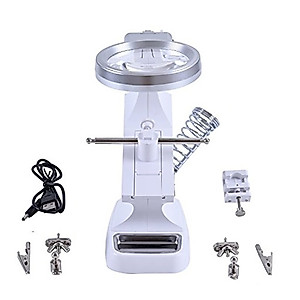 Glam Hobby LED Light Helping Hands Magnifier Station - 3X 4.5X USB Lighted Hands Free Magnifying Glass Stand with Clamp and Alligator Clips - for Soldering, Assembly, Repair, Modeling, Hobby, Crafts