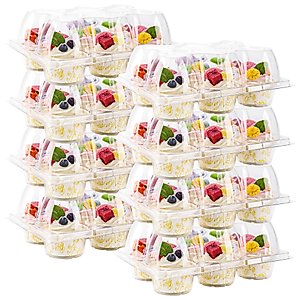 NPLUX 6 Count Cupcake Containers 30 Pack Cupcake Holders Clear Plastic Stackable Cupcake Boxes with Detachable Tall Dome Lids for 180 Cupcakes, BPA Free, Standard Size