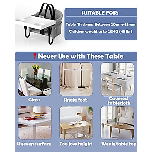 ATHRADIES Hook on High Chair for Baby with Removable Dining Tray,Clip on High Chairs for Babies and Toddlers, High Chair That Attaches to Table, Portable Travel High Chair with Carrying Bag,Grey