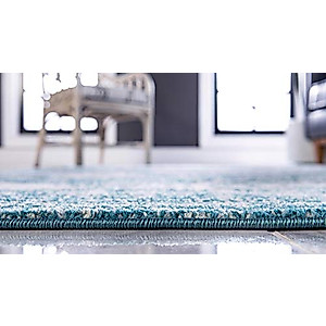 Rugs.com Dover Collection Rug – 5 Ft Round Turquoise Low-Pile Rug Perfect for Kitchens, Dining Rooms