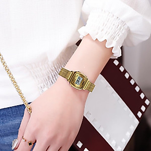 MASTOP Women's Digital Watches Ultra-Thin Gorgeous Simple Petite Wrist Watches Small Dial Mesh Steel Bracelet (Gold)