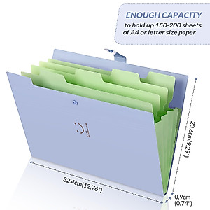 SKYDUE 4 Packs Expanding File Folder with 32 Labels,5 Pockets A4 Letter Size Accordion Folder Paper Organizer for School and Office