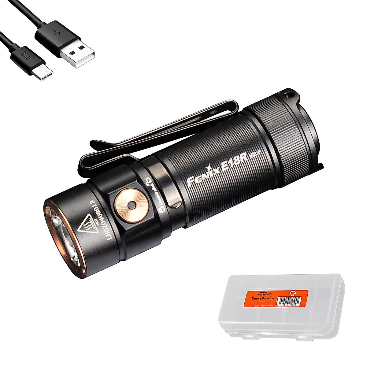 Fenix E18R V2.0 EDC Flashlight, 1200 Lumens USB-C Rechargeable Ultra Compact Pocket Light with Lumentac Organizer
