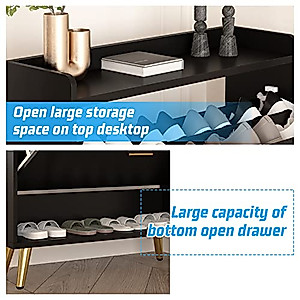 Osfvolr Shoe Cabinet with 2 Flip Drawers, Free Standing Tipping Bucket Shoe Rack Organizer with Top Cubby, Shoe Storage Organizer with Open Shelves for Narrow Closet, Entryway, Black