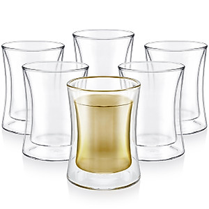 Teabloom Modern Insulated Turkish Tea Glasses - Set of 6 Double Walled Glass Teacups (6 oz / 177 ml)
