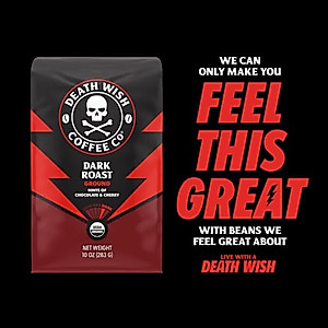 Death Wish Coffee Co., Organic and Fair Trade Dark Roast Ground Coffee, 16 oz