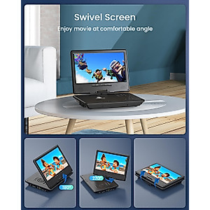 WONNIE 12.5" Portable DVD Player with 10.5" Swivel HD Screen,with Car Headrest Case,5-Hour Built-in Rechargeable Battery,Car Charger & AC Adapter, Supports USB/SD Card/Sync TV, Regions Free