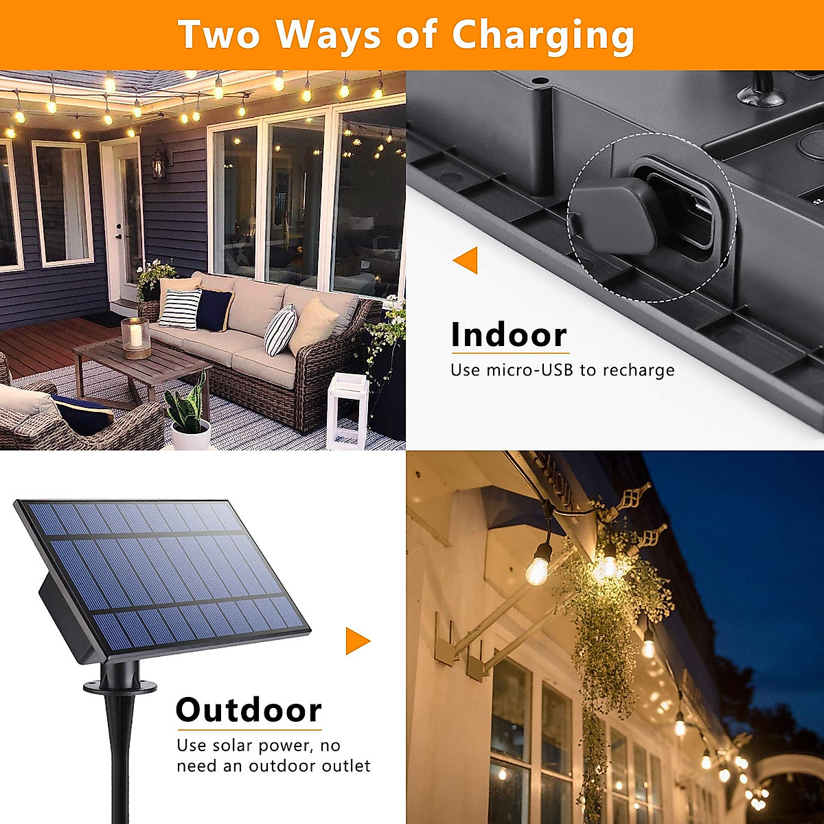 BrizLabs Outdoor Solar String Lights, 39ft Hanging Solar Patio Lights with 16 LED Shatterproof Bulbs, S14 Waterproof Solar String Lights 4 Modes for Patio Garden Backyard Gazebo Porch Balcony, 2700K