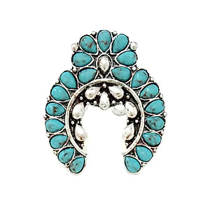 Emulily Western Turquoise Squash blossom Adjustable Cuff Ring