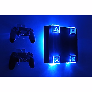 WALL MOUNT FOR PS4 PLAYSTATION 4 WITH MULTICOLOR LED LIGHTING KIT + 2 CONTROL MOUNT (PS4 (FAT))