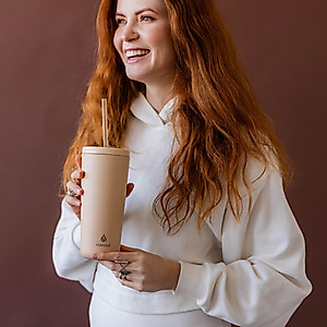 Manna Ranger Double-wall Insulated Stainless Steel Tumbler with Leak-proof Smart Seal Lid and Reusable Tritan Straw - 24 Oz - Sand