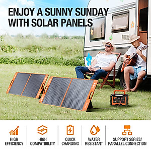 EBL Solar Apollo 100W Portable Solar Panel (Upgraded) for 240/300/500/1000/1500/2000 Power Station, with Adjustable Kickstand and Parallel Cable, Waterproof IP65 for Outdoor Camping Hiking RV Trip