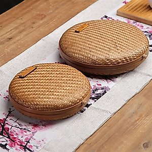 MSMMZ Egg Basket Handmade Rattan Tea Storage Basket Snack Box with Sundries Cover, Jewelry Tea, Egg Box (Color : S)