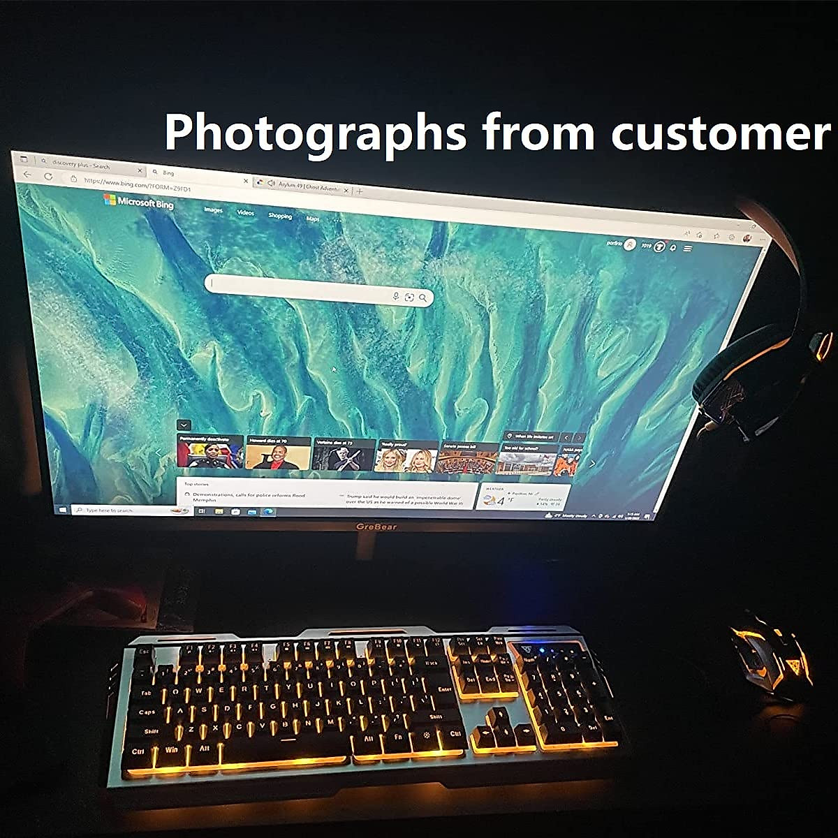 White Gaming Keyboard Mouse Combo,Membrane Keyboard RGB Color Changing Lighted Keyboard,PC Keyboard Computer Backlight USB Keyboard,Wired Gaming Keyboard,Gold Metal Frame,for Xbox One PS4 Game Gamer