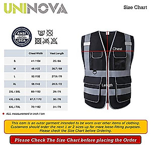 UNINOVA High Visibility Safety Vest - Multi Pockets Reflective Mesh Breathable Workwear, ANSI/ISEA Standards (Extra Large, Black Mesh)