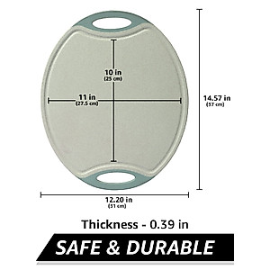 Raj Eco Wheat Straw Cutting Board - Laurel Green Non-Slip Double-Sided Kitchen Chopping Board with Juice Grooves - Meat, Vegetable Cutting Boards with Easy Grip Handles - Medium 14.57" x 12"