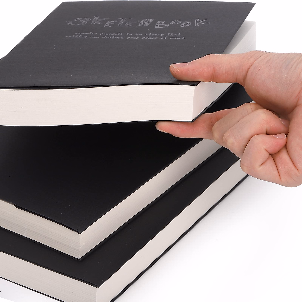 Elsjoy Set of 3 Sketchbook & Drawing Notebook, A5/A4/B5 Blank Sketch Book Travel Journal Notebook with Thick Paper for Drawing & Sketching, Black, 128 Sheets/256 Pages