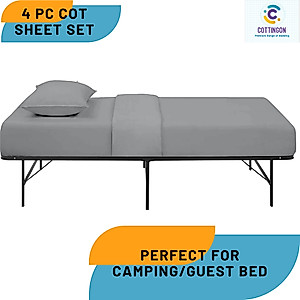 Cottingon, Premium 400 TC 100% Egyptian Cotton 4 PC Sheet Set 7" Deep, Light Grey-Cot Size 33"x75"