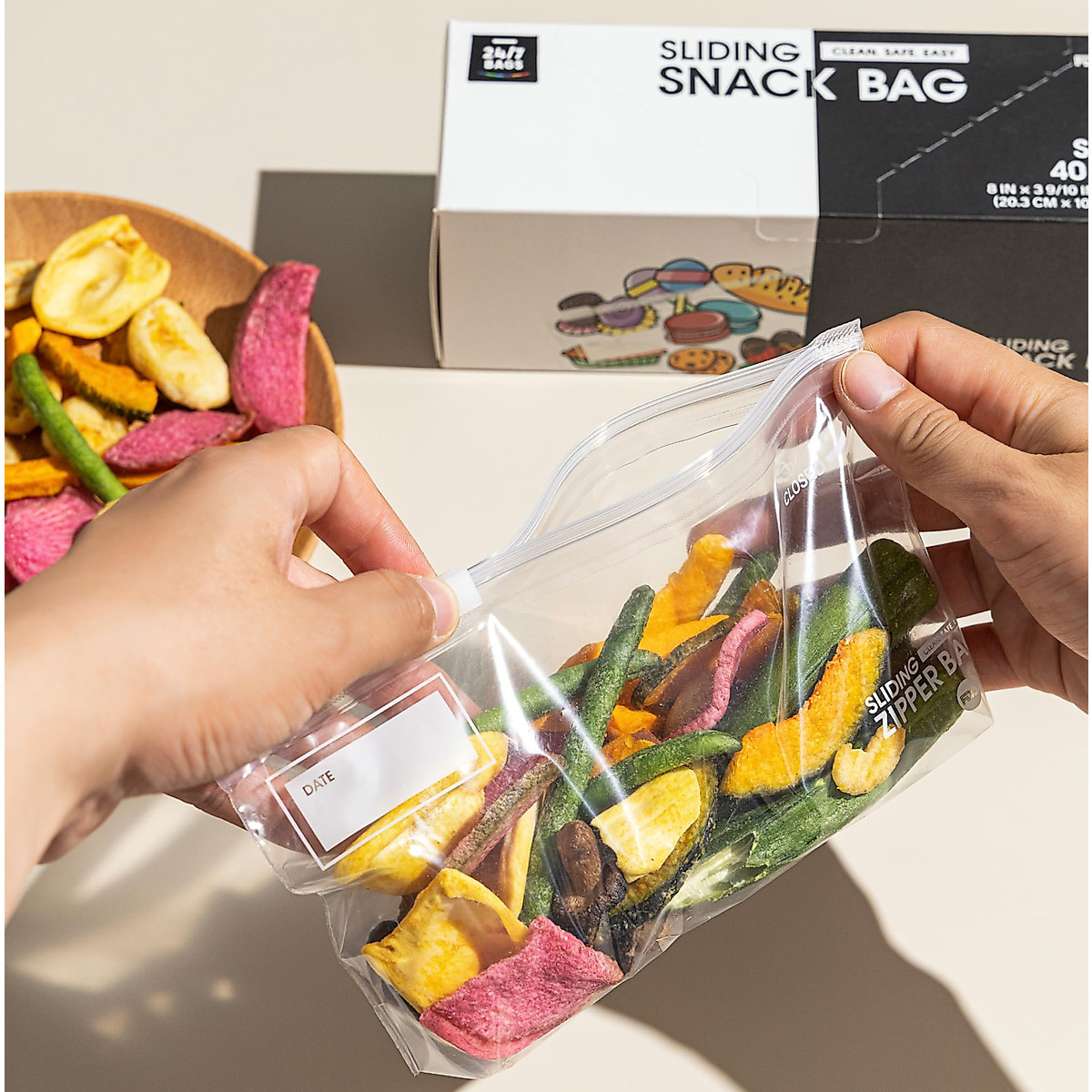 Snack Slider Storage Bags- 80 Count, Featuring Expandable Bottom, Zero BPA, Microwave-Safe(2 boxes of 40)