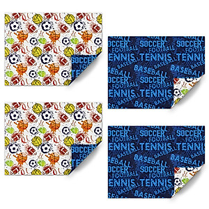 Sports Gift Double Side Reversible Wrapping Paper 4 Sheets Folded Flat 20x30 inches per sheet, Rugby Basketball Tennis Baseball Football Soccer Volleyball Gift Wrap Paper For Boys Men Women Kids Unique Xmas Decorative Paper and Birthday Holiday