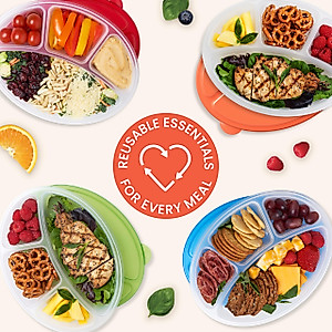 EasyLunchboxes® - Oval Lunch Boxes - Reusable 4-Compartment Food Containers for Work, Travel and Meal Prep, Set of 4, (Classic)