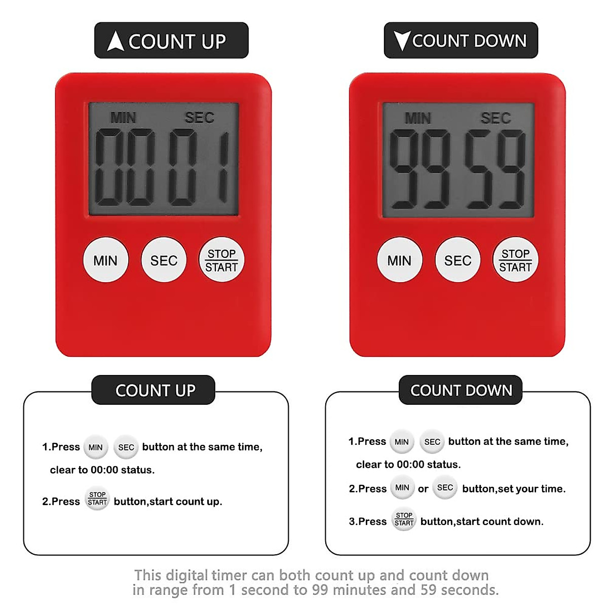 Kitchen Timer 4 PCS,Digital Magnetic Timers,4 Color Countdown Timer Classroom Stop Watches Alarm Clock for Teeth Kids Teachers Cooking Study Shower Desk Classroom Kitchen Home Gym