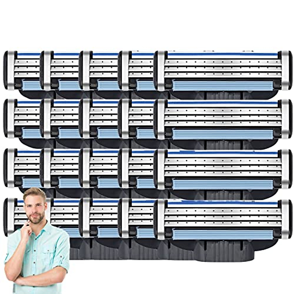 Razor Blades Refills for Mach3, Razor Blades Men, Turbo Razor Blades Refills for Gillette with Precision Cut Stainless Steel Blades, Men Shaver Blade for Longer Hair and Hard to Shave Spots