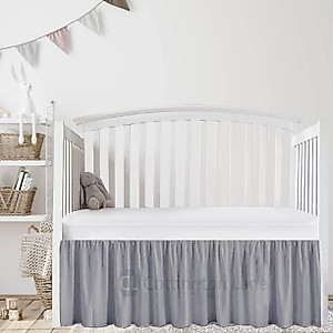 Ligth Grey Crib Skirt Dust Ruffle, 100% Natural Cotton-Nursery Crib-Toddler Bedding Skirt for Baby Girls or Boys, 14" Drop
