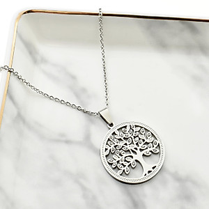 Daughter-In-Law Gift. Bridal Shower Gift From Mother-In-Law to Be. Tree of Life Pendant. Stainless Steel Jewelry. Family Tree.