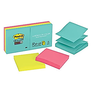 Post-It Pop-Up Notes Super Sticky R3306ssmia Pop-Up 3 X 3 Note Refill Miami 90/Pad 6 Pads/Pack