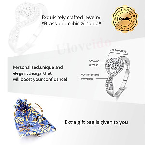 Uloveido Rhodium Plated Teardrop Hollow Swirl Infinity Ring Lab Created Diamond Wedding Anniversary Rings for Women (Size 9) WX022