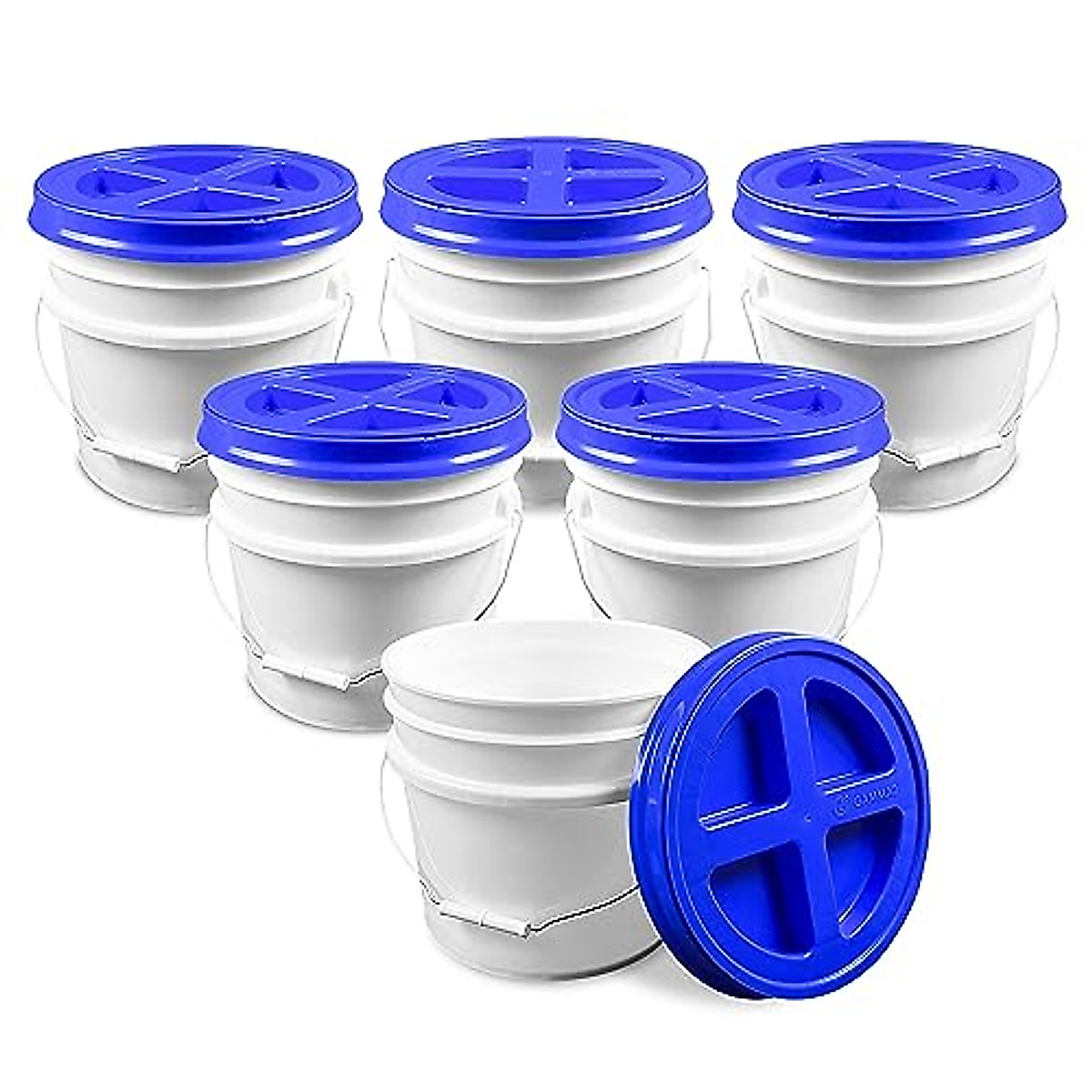 ePackageSupply 3.5 Gallon White Bucket with Blue Gamma Screw on Lid (Pack of 6), Food Grade Storage, Premium HPDE Plastic, BPA Free, Durable 90 Mil All Purpose Pail, Made in USA