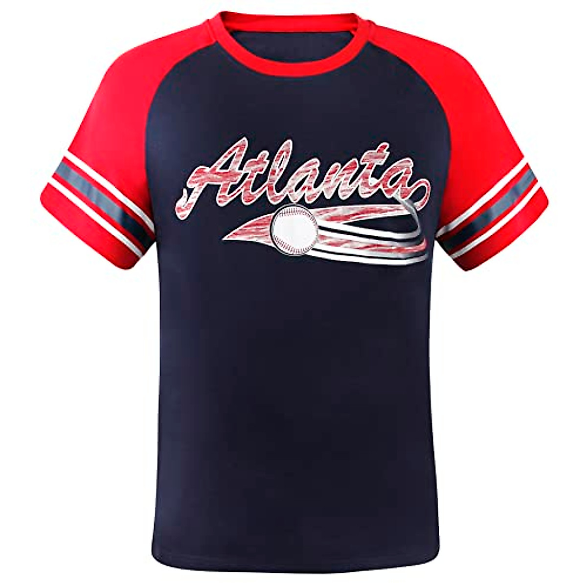 Geneisteck Mens City Baseball Fans Athletic Crew Neck Tee Raglan T-Shirts - Navy & Red - Size: M