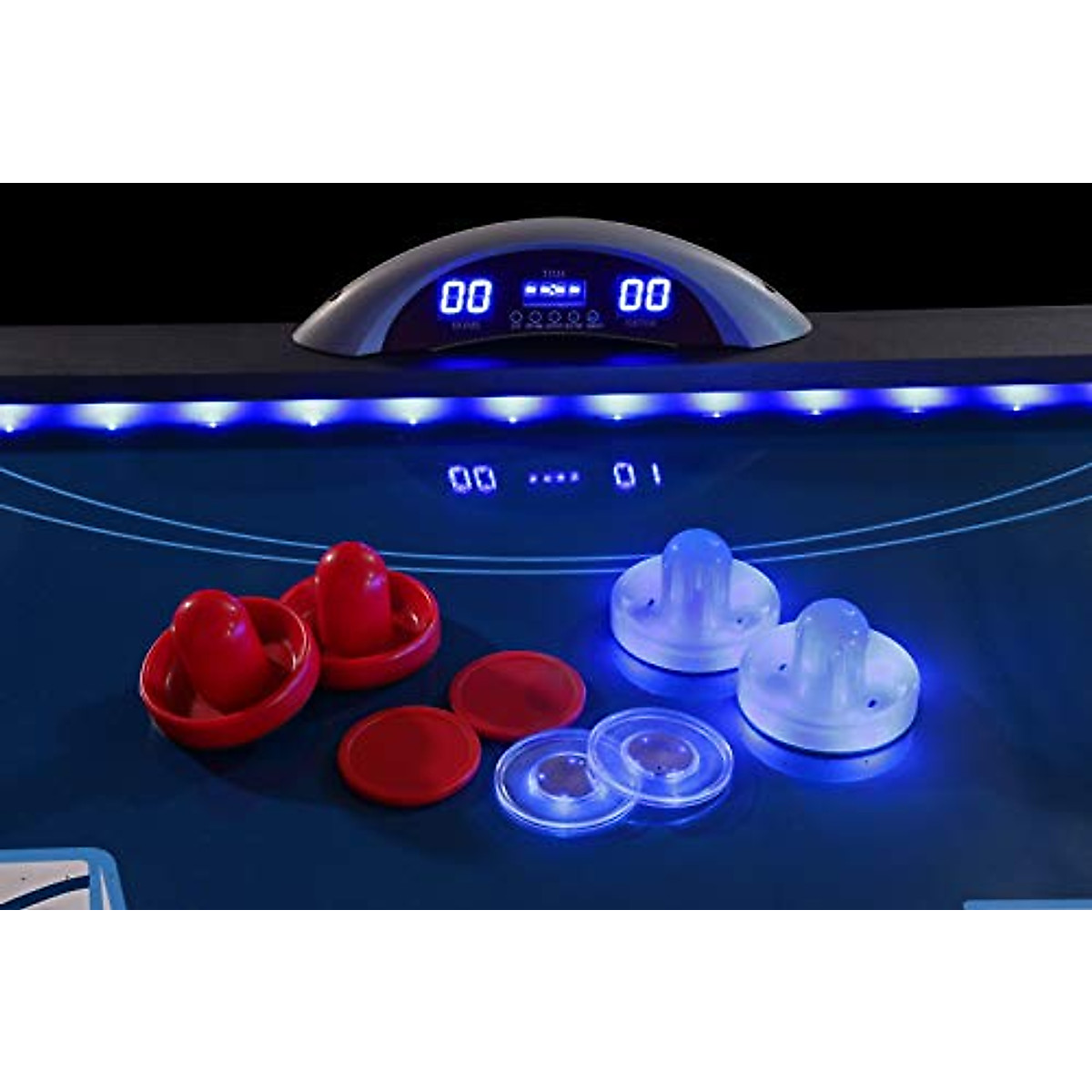 Atomic 90” Indiglo LED Light UP Arcade Air Powered Hockey Table - Includes Light Up Pucks and Pushers, Grey