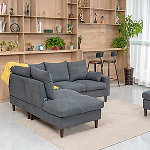 Panana Convertible Sectional Sofa Couch, L-Shaped Corner Couch 4-Seat Sofa withBuilt-in USB Charging Port Chaise, Modern Linen Fabric Couches for Living Room