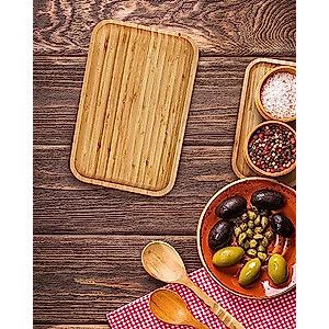 Bam&Boo Natural Bamboo Serving Tray Minimalist Rectangular — Food, Storage, Decor for Breakfast, Parties, Weddings, Picnics (12.5" x 7")