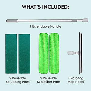Turbo Microfiber Mop Floor Cleaning System - 18-inch Dust Mop with 4 Reusable Pads for Hardwood and Tile, 360-Spin Floor Mop Head & Extendable Handle - Household Cleaning Tools