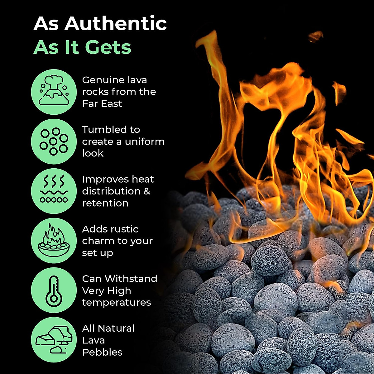 Premium Pebbles Black Lava Rocks for Fire Pit - 2 to 3 inch - 10 lbs - Gas Fireplace Rocks - Decorative Lava Stone for Indoor & Outdoor Gas Fireplace