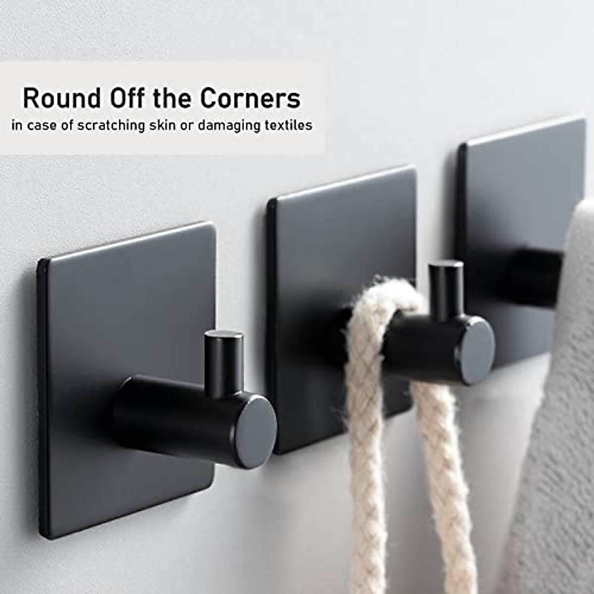 JIQGOZBAN Upgraded Adhesive Hooks Heavy Duty 6 Packs, Thickened Wall Hooks Stainless Steel SUS304 Towel Hooks, Heavy Duty Hooks Bathrooms Wall Mount for Hanging Coat, Hat, Towel, Robe (Black)