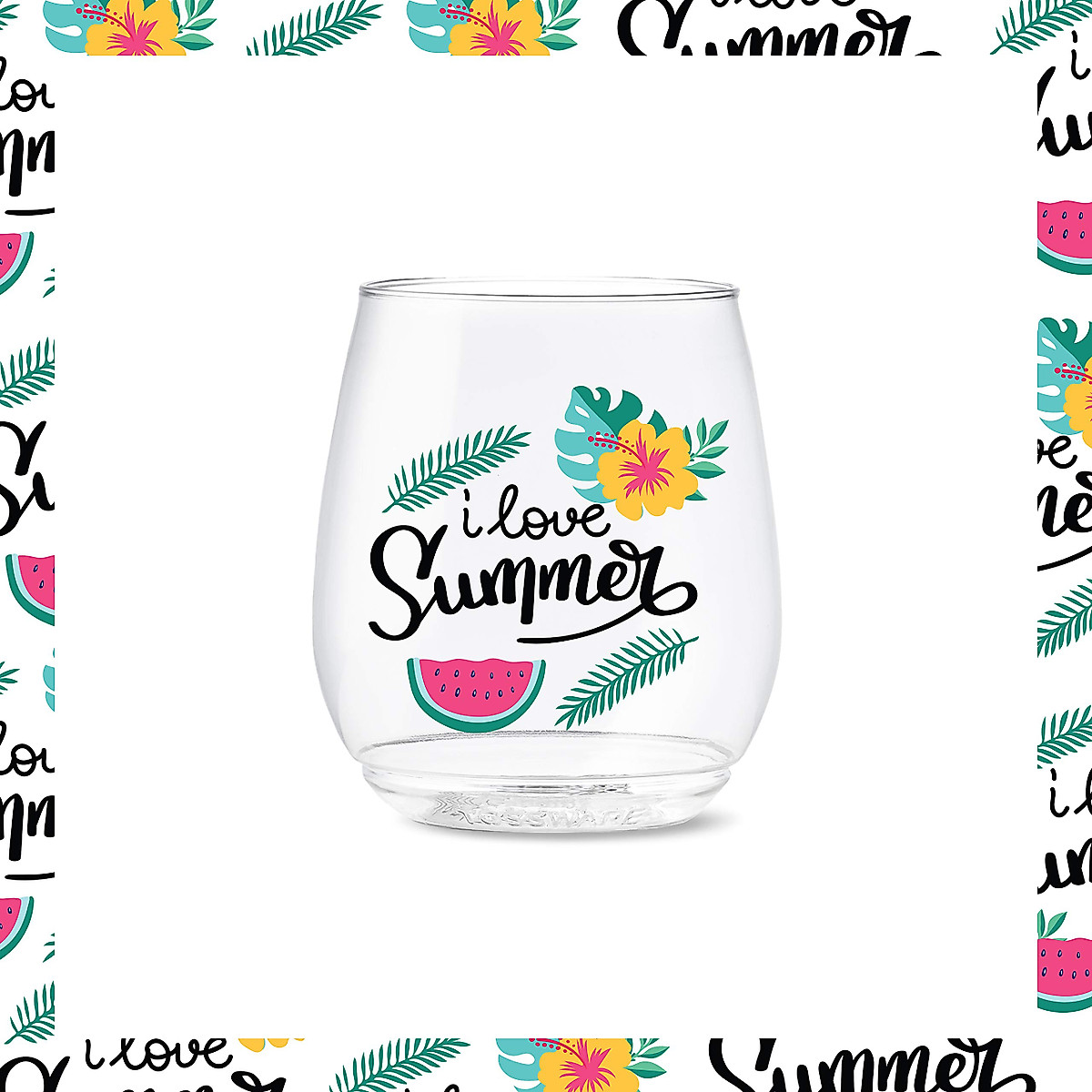 TOSSWARE POP 14oz Vino Summer Sips 1 Series, SET OF 6, Premium Quality, Recyclable, Unbreakable & Crystal Clear Plastic Wine Glasses